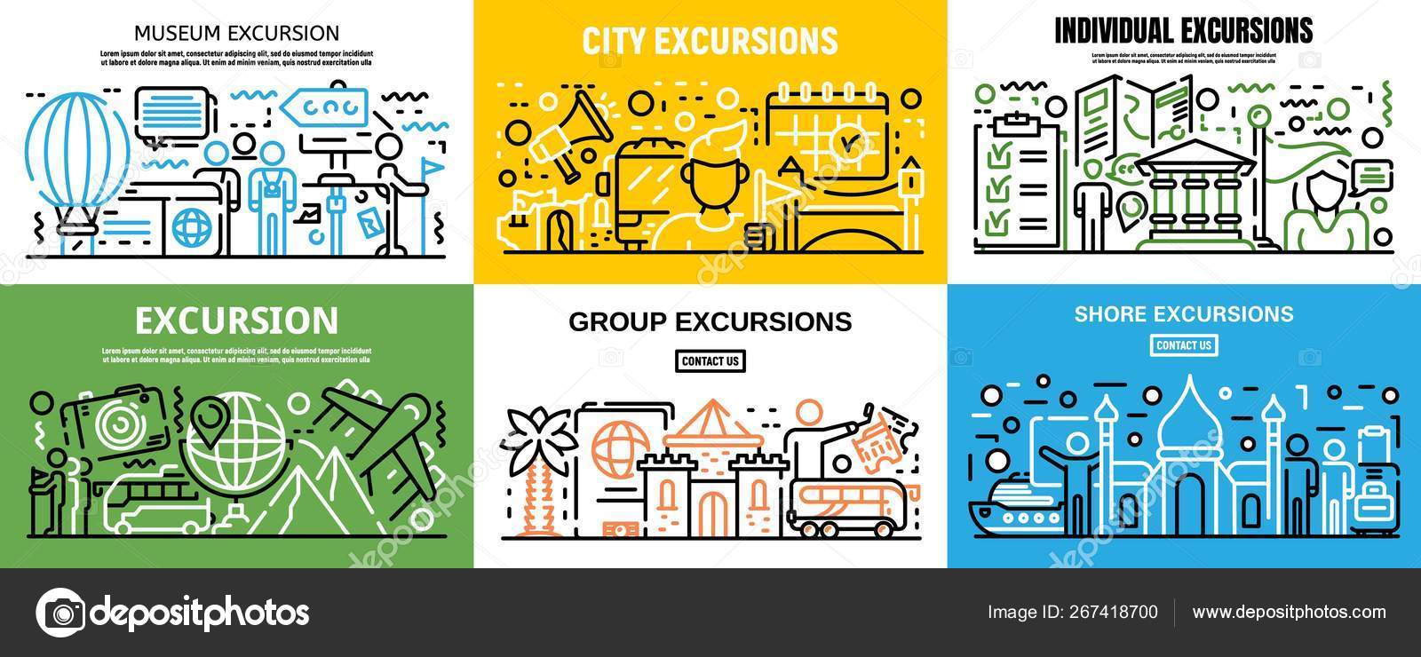 Excursion banner set, outline style Stock Vector by ©ylivdesign 267418700