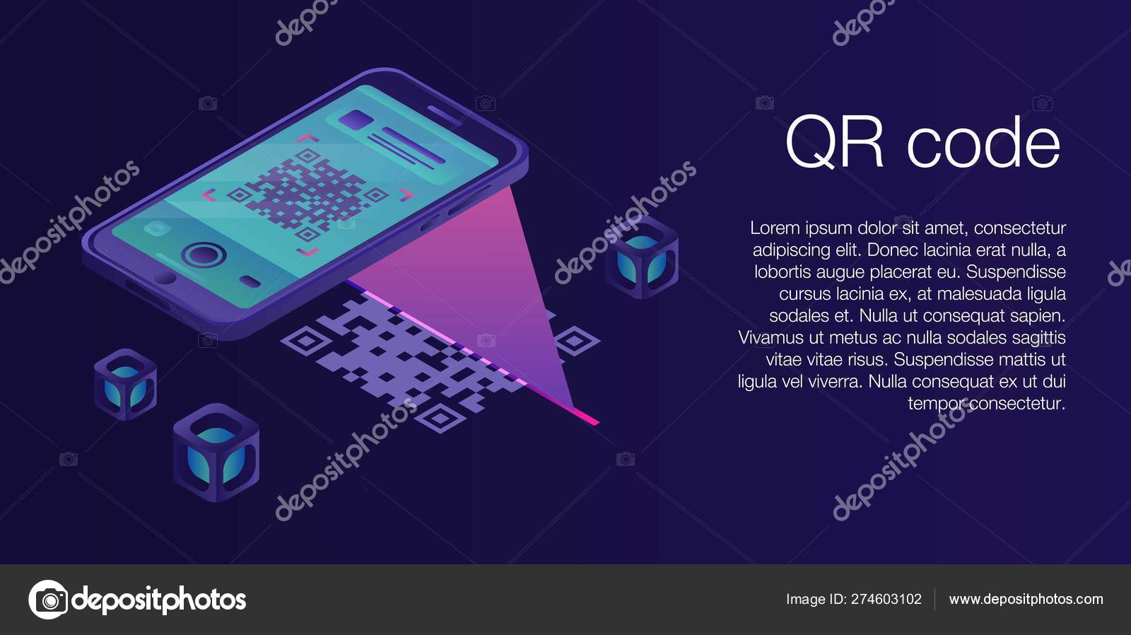 Qr code concept banner, isometric style Stock Vector Image by ...