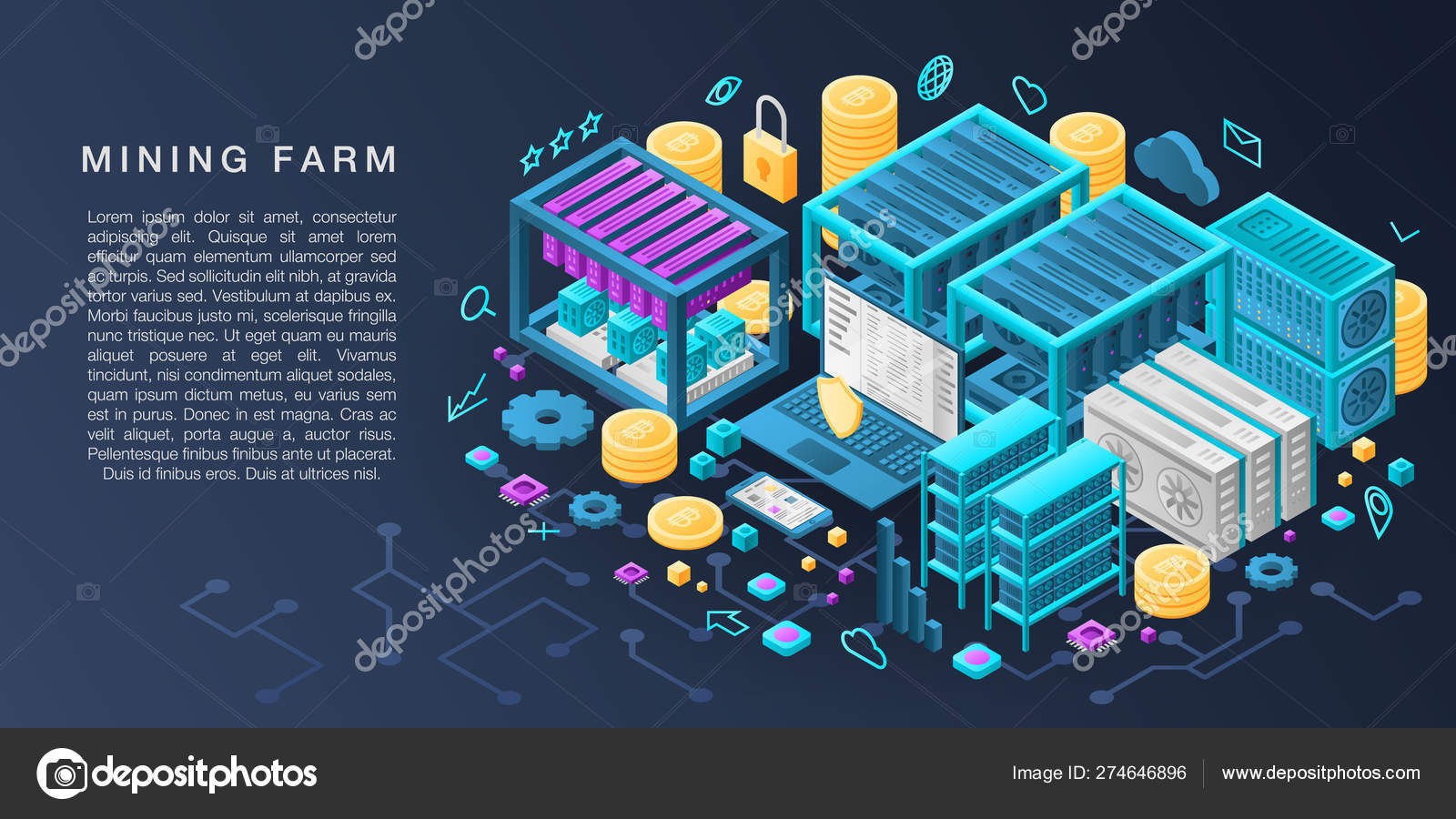 Mining farm concept banner, isometric style Stock Vector Image by ...