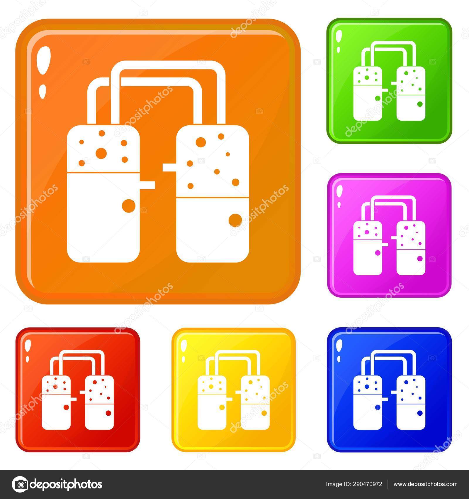 Containers connected with tubes icons set vector color ⬇ Vector Image ...