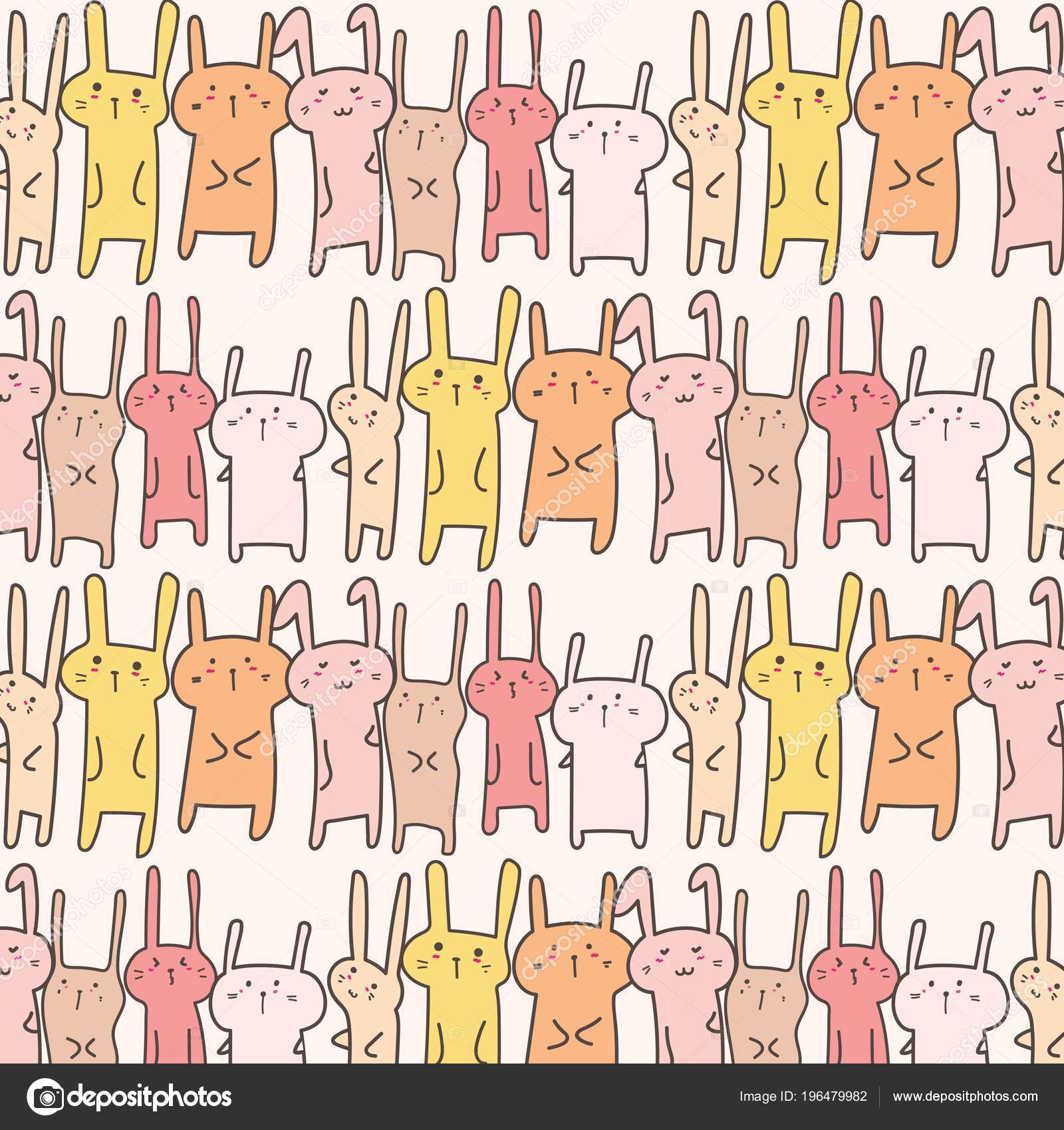 Cute Bunny Vector Pattern Background Funny Doodle Handmade Vector ...
