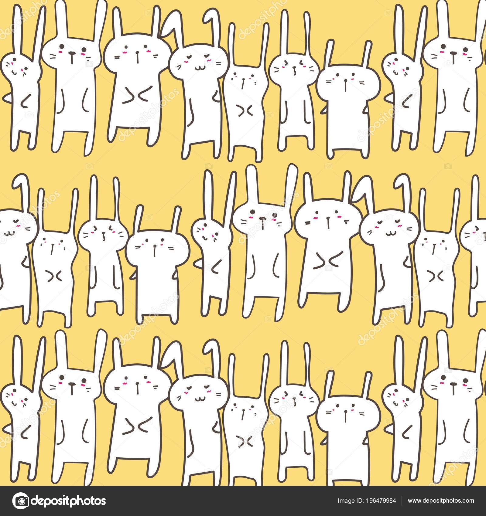 Cute Bunny Vector Pattern Background Funny Doodle Handmade Vector ...