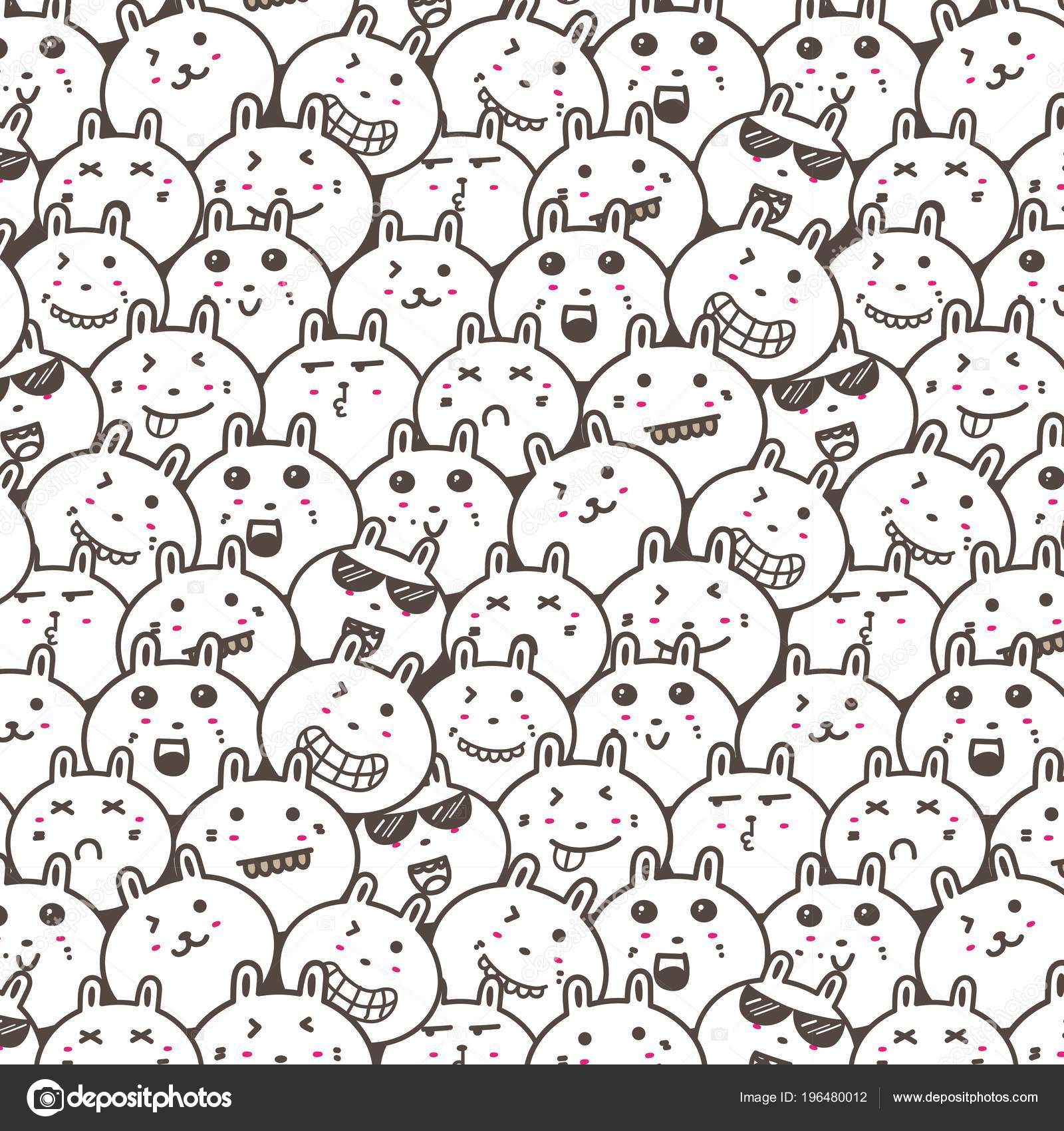 Cute Bunny Vector Pattern Background Funny Doodle Handmade Vector ...