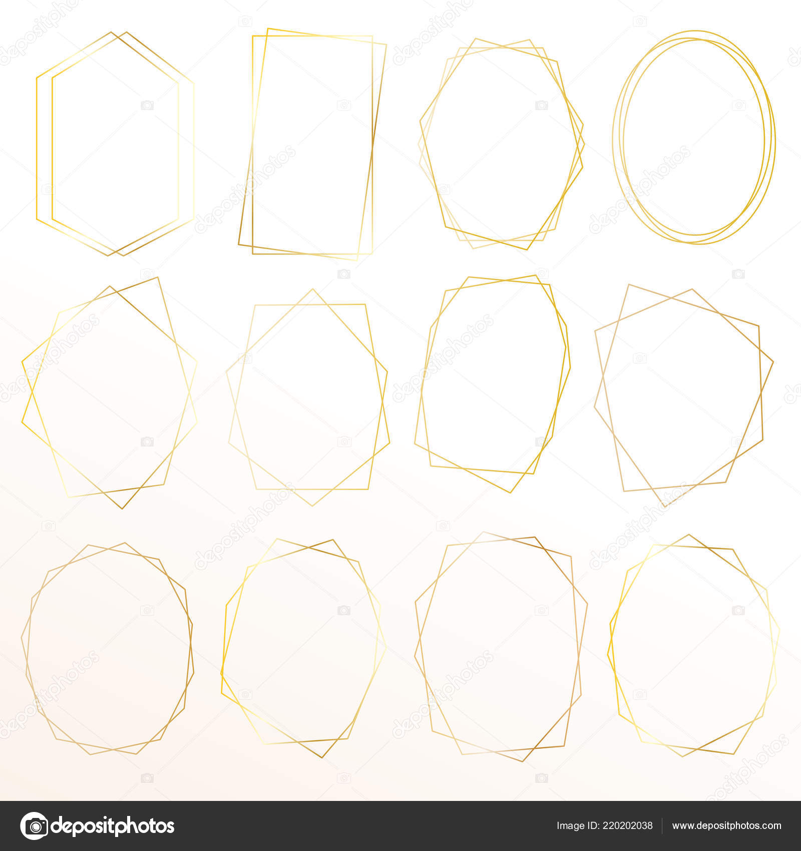 Set Geometric Gold Frame Decorative Element Wedding Card Invitations ...