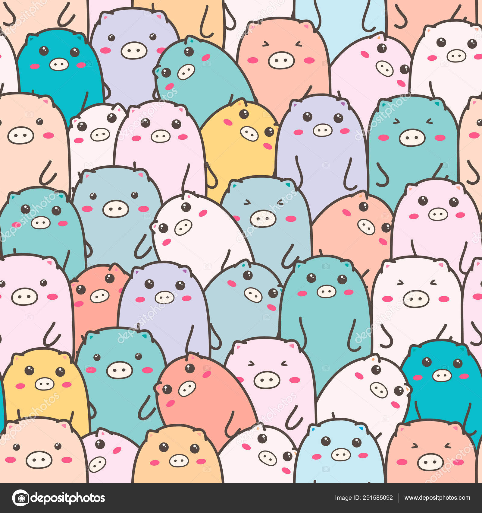 Cute Pig Seamless Pattern Background Vector Illustration Gift Wrap ...