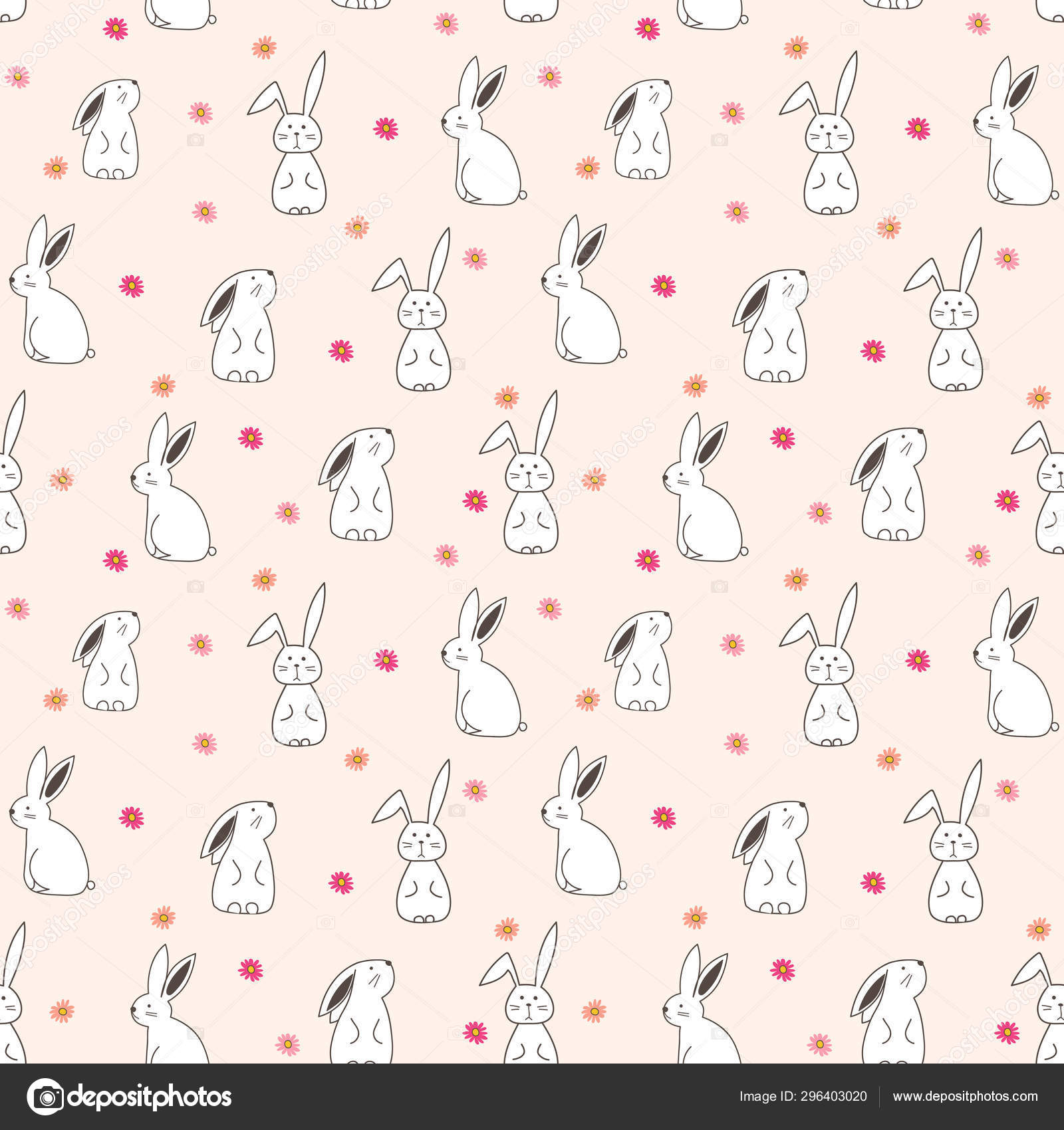 Cute Bunny Seamless Pattern Background Vector Illustration Fabric Gift ...