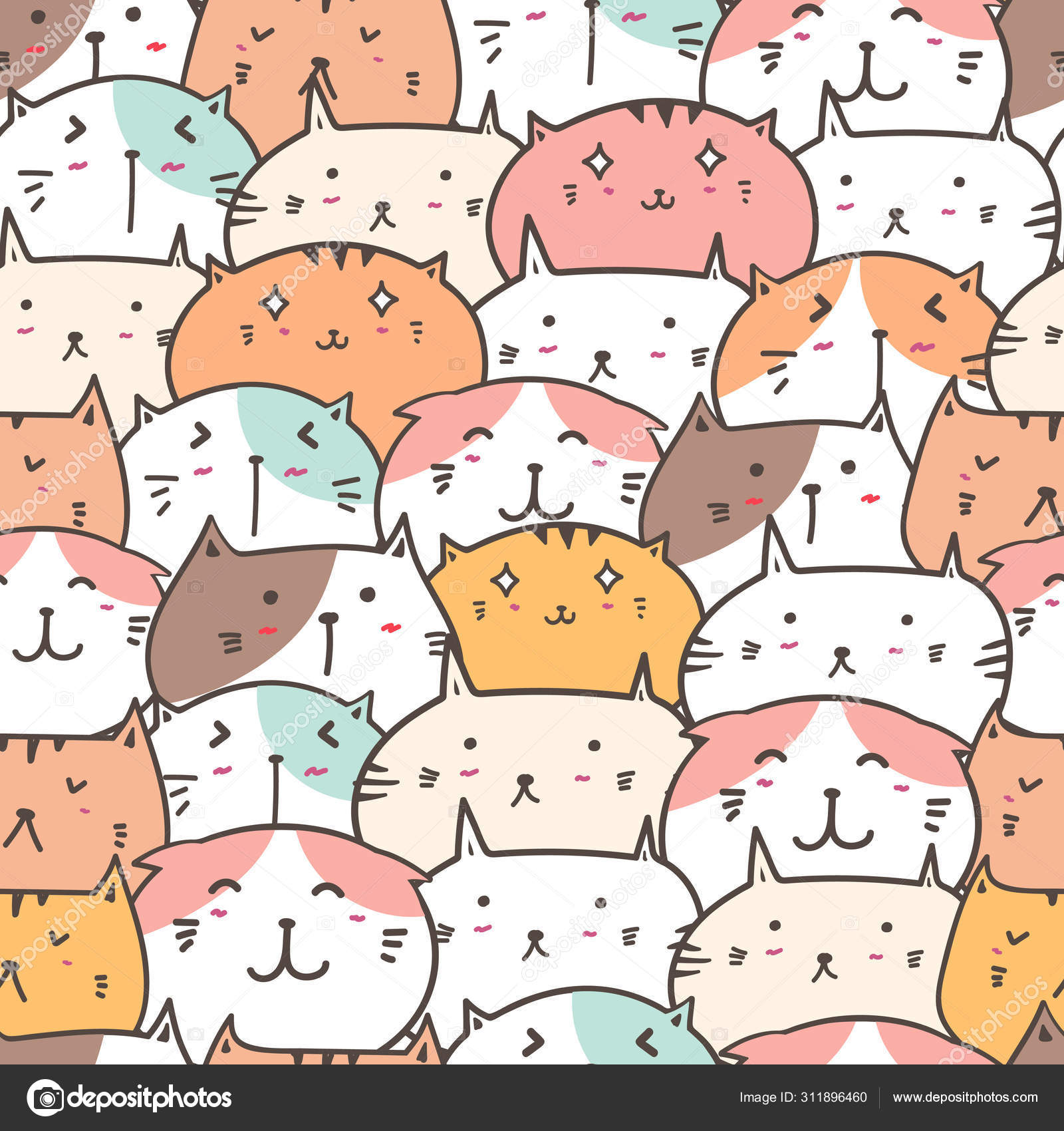 Cute Cat Seamless Pattern Background Vector Illustration Stock Vector ...