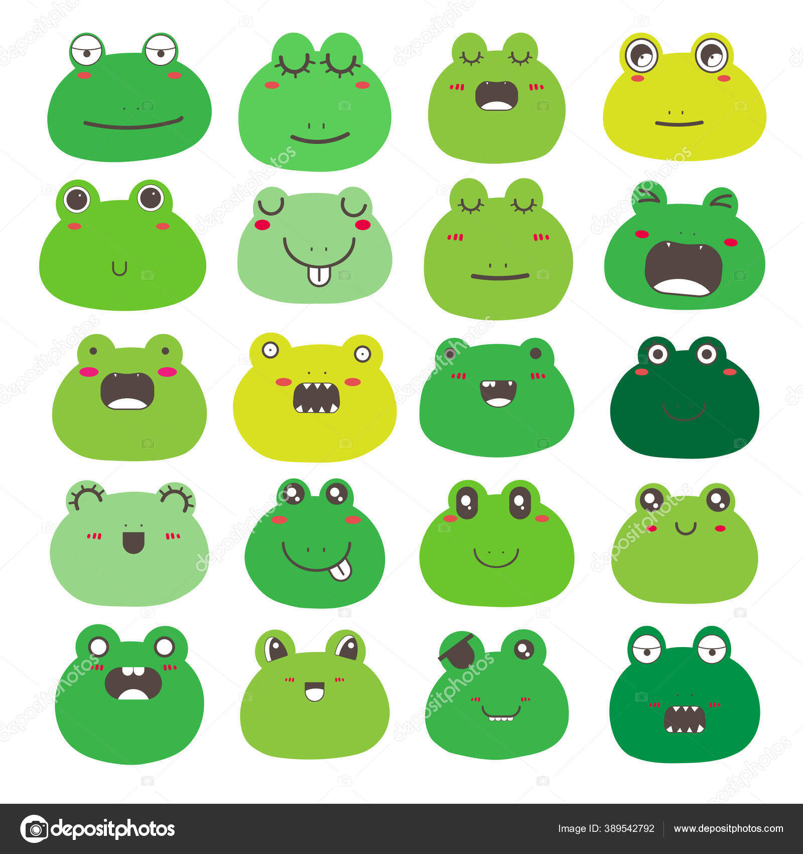 Set Frog Face Emoticons Cute Frog Character Design Vector Illustration ...