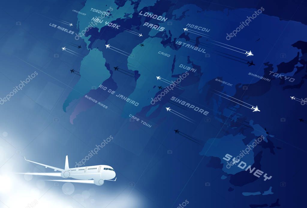 antecedentes de aviación con muchos aviones en el mapa con nombres de ...