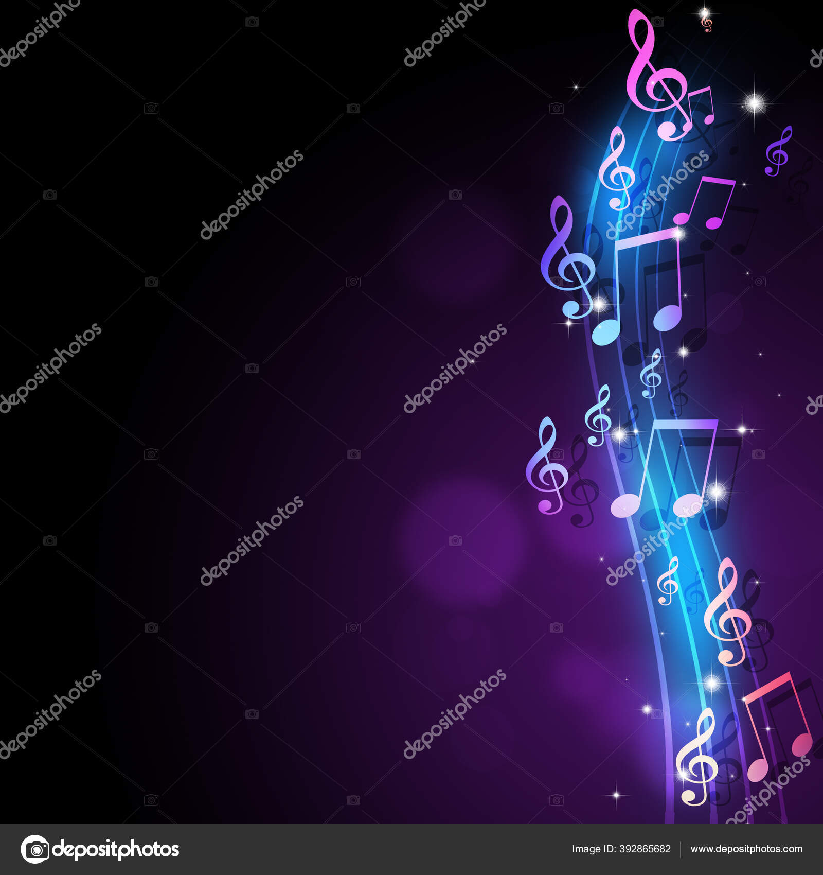 Retro Music Neon Background Multicolor Music Disco Notes Stock Photo by ...