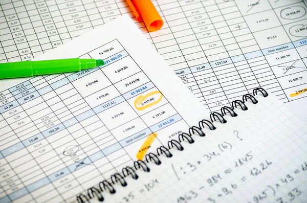 Accounting Records Tables Paper Notebook Calculations Black Pen — Stock ...