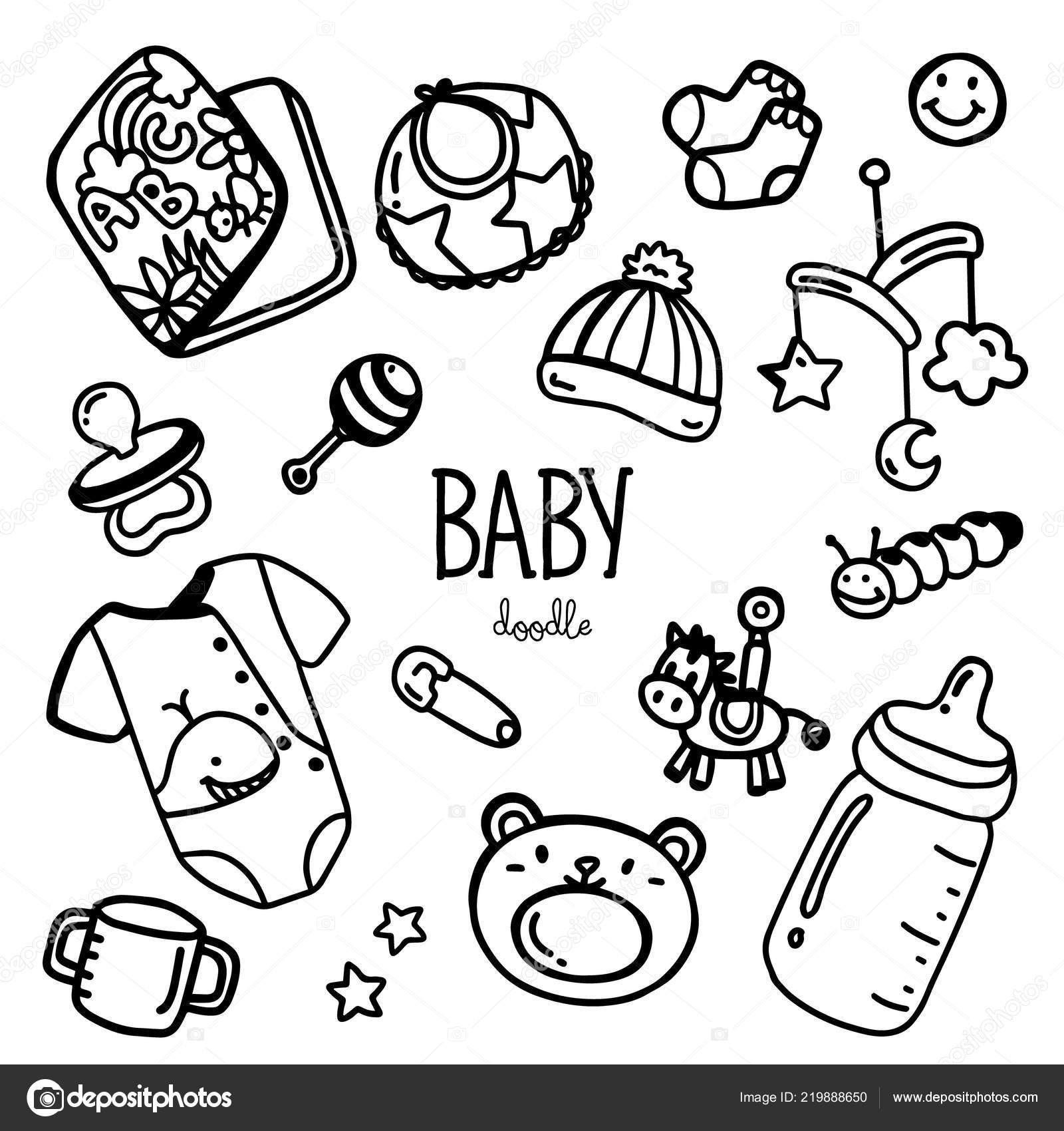 Baby Items Doodle Hand Drawing Styles Baby Item Stock Vector Image by ...