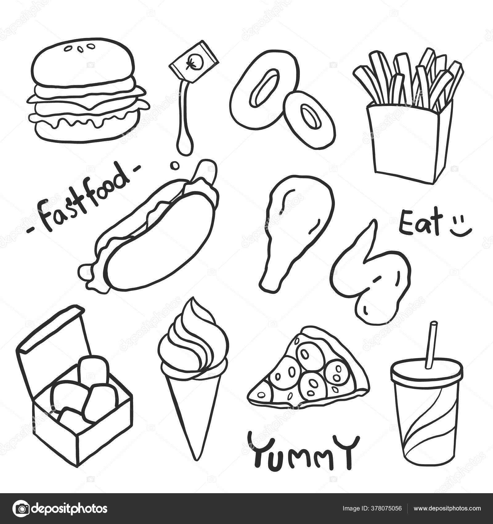 Clipart De Nourriture Malsaine En Noir Et Blanc