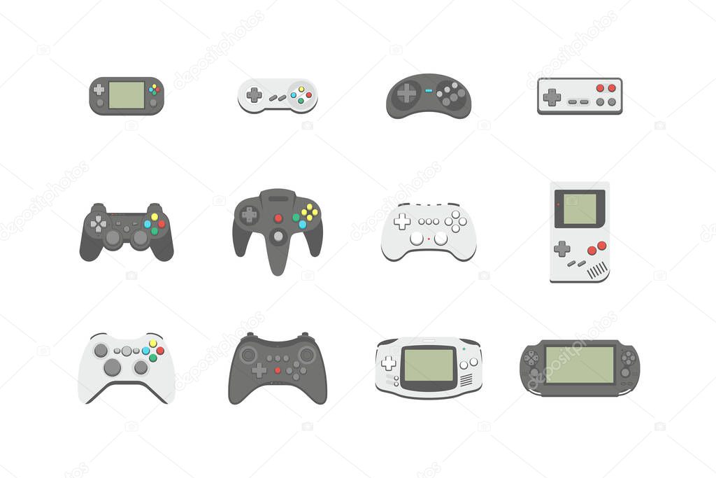 Juego de iconos de joystick de videojuegos. estilo plano. aislado sobre ... Juego de iconos de joystick de videojuegos. estilo plano. aislado sobre ...