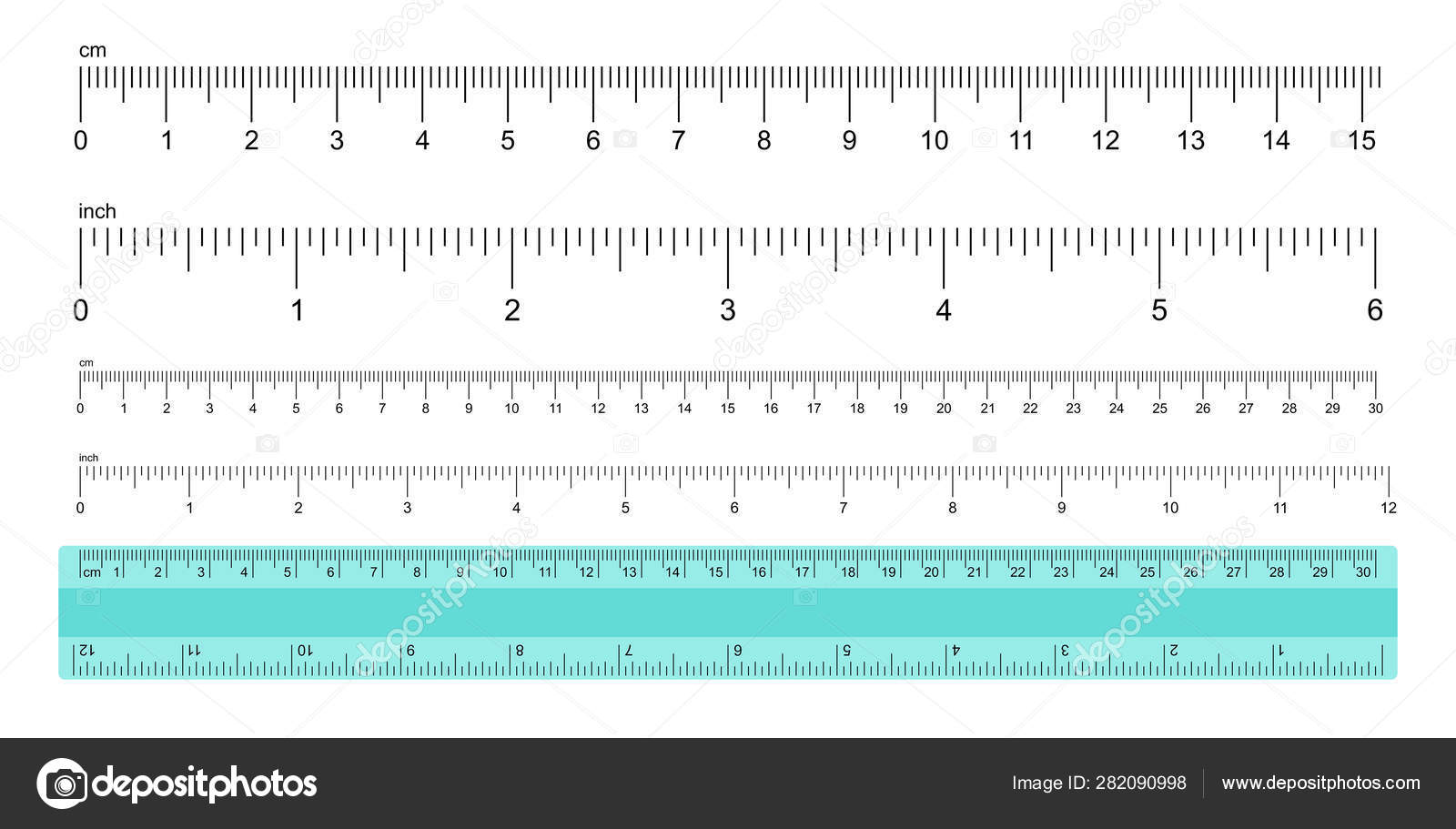Reglas Medición Pulgadas Centímetros Aislado Sobre Fondo Blanco Vector ...