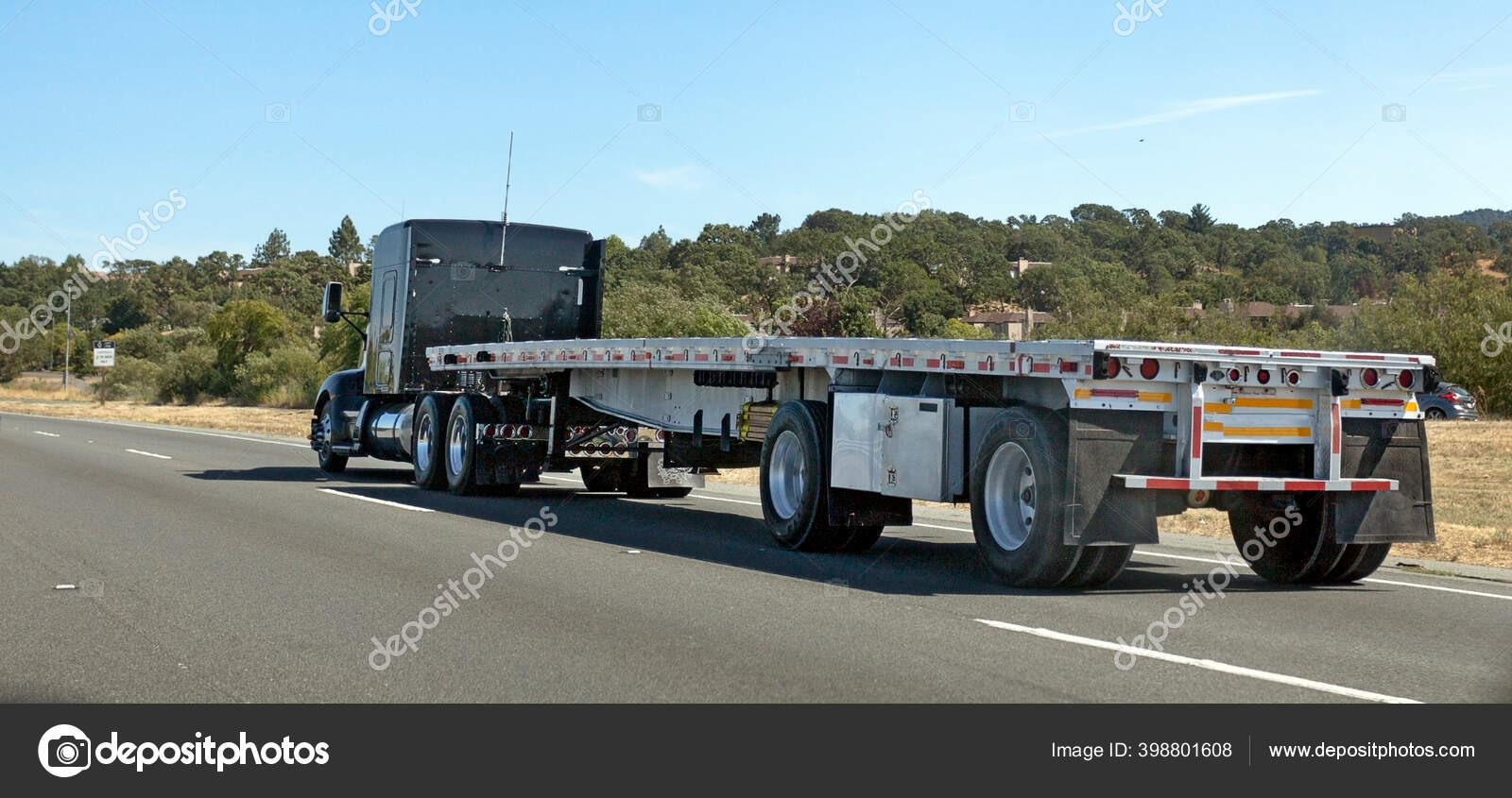 Flatbed Semi Truck On Road