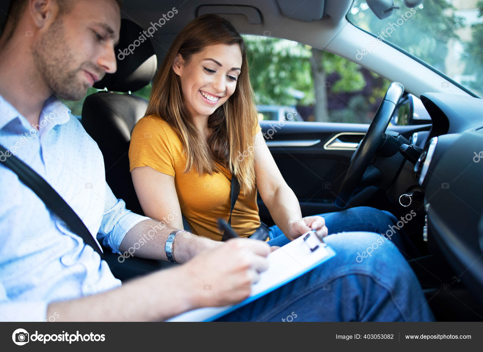 Taking Driving Lessons Car Instructor Explaining City Traffic Rules ...