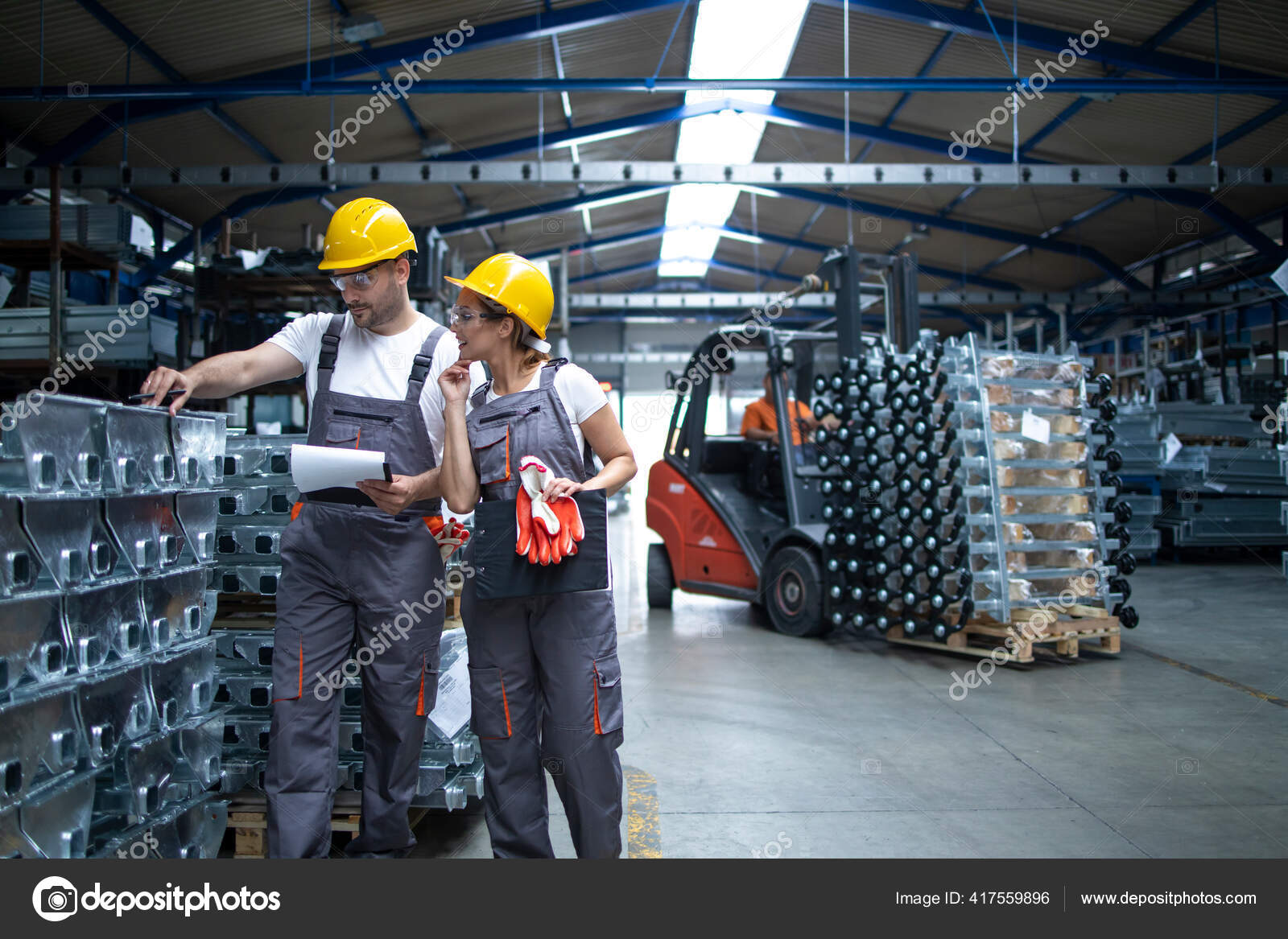 Factory Workers Checking Quality Products Industrial Warehouse ...