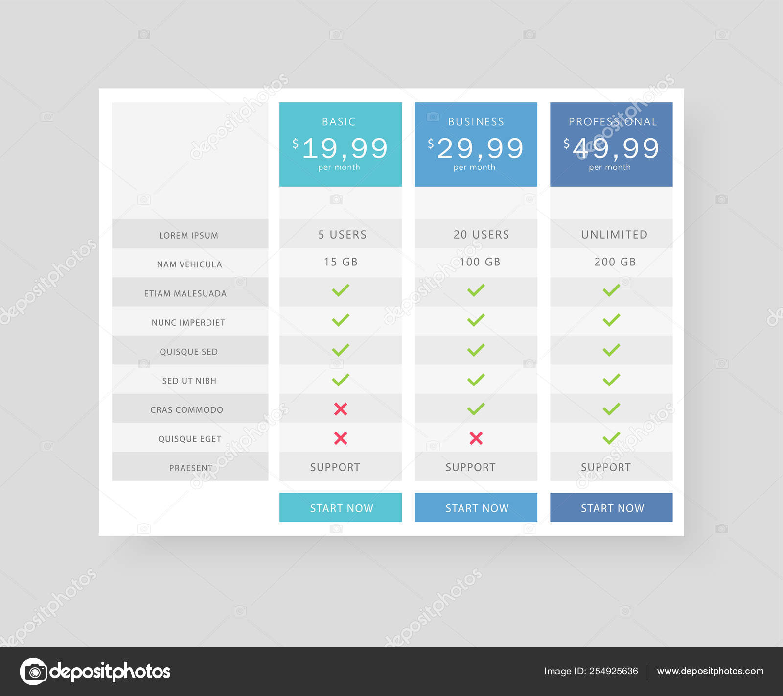 Beautiful Template Price Table — Stock Vector © Ingrid_ #254925636