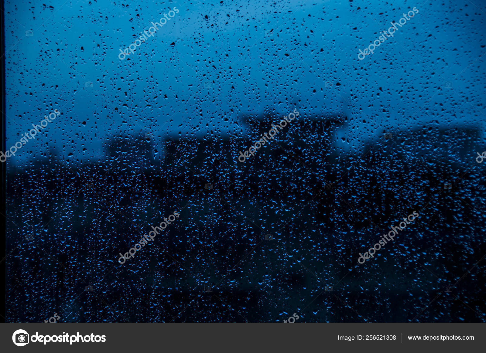 Dark Blue Texture Raindrops Window Glass Rain Photo Blurred Background ...