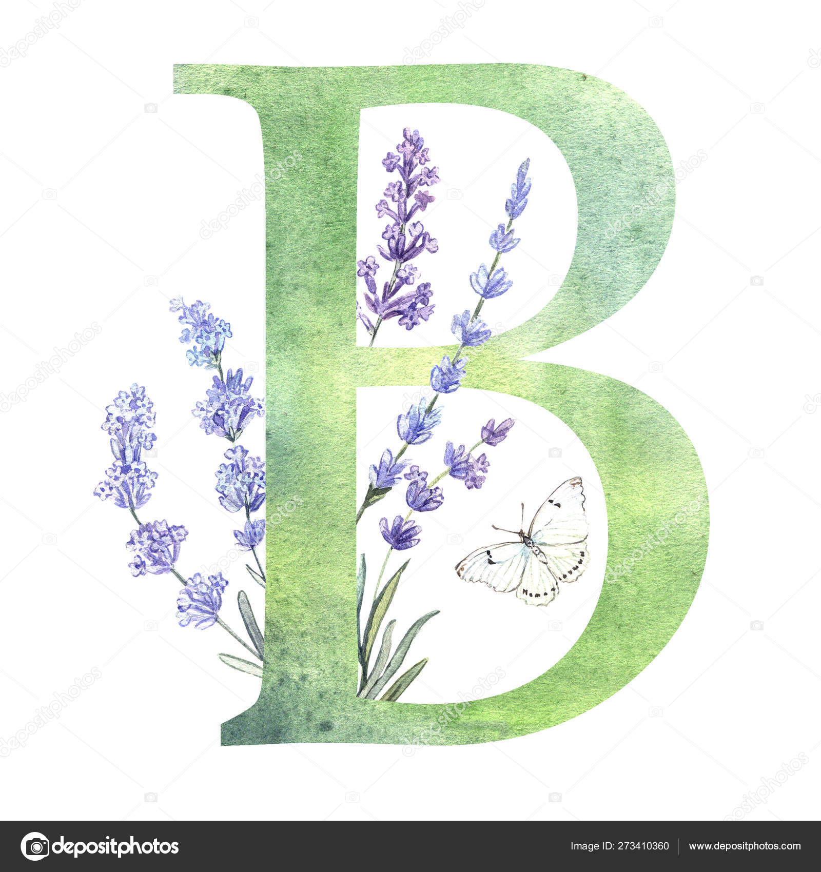 Watercolor Lavender Letter Isolated White Background Stock Photo by ...
