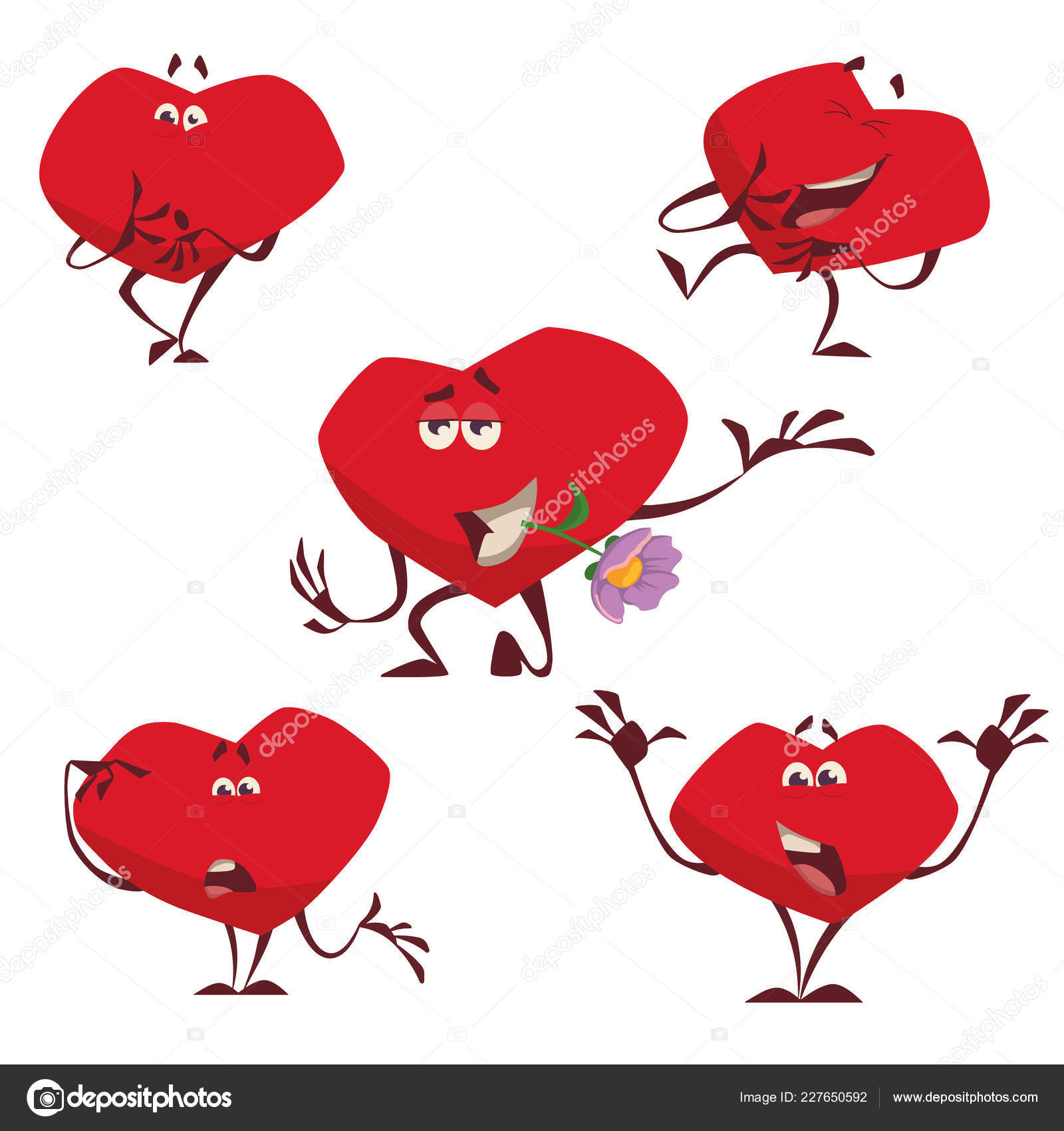 Set Valentine Hearts Different Emotions White Background Stock Vector ...