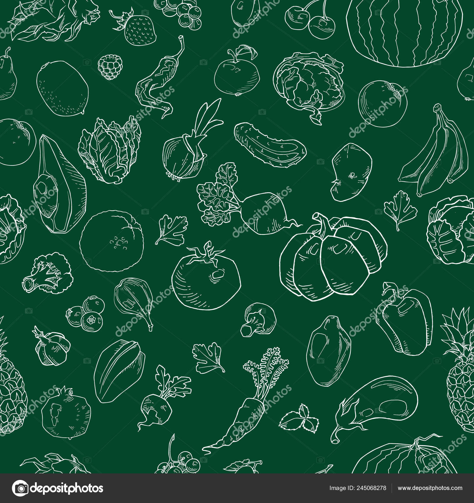 Vegetables Fruits Seamless Pattern Background Colorful Template Cooking ...