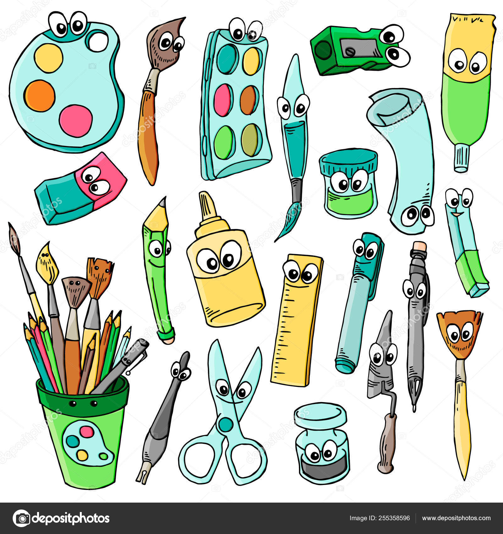 Cute Cartoon School Characters Collection Vector Illustration School ...