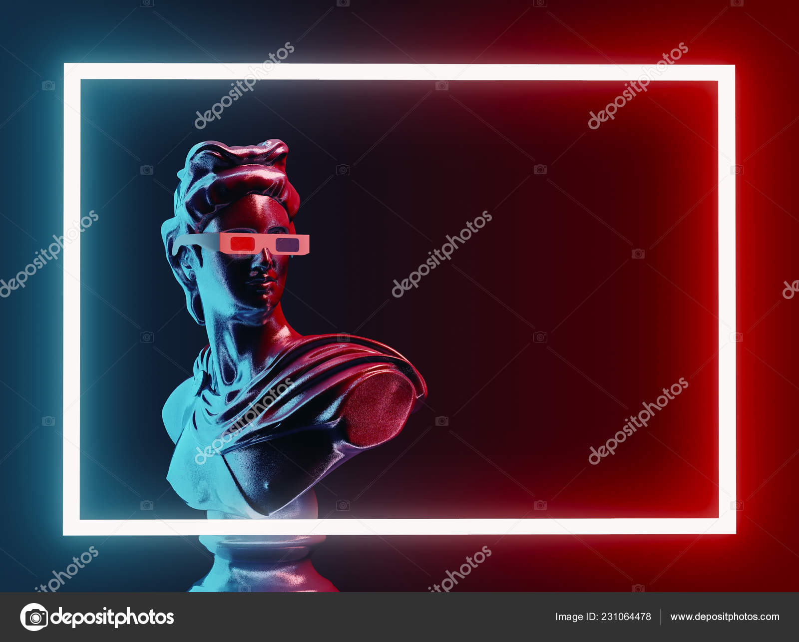 Renaissance Statue Neon Lights Dark Background Stock Photo by ©brocrock ...