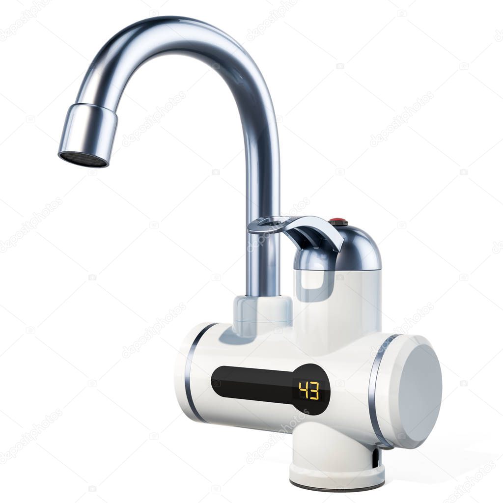 Calentador de agua caliente el ctrico instant neo, renderizado 3D aislado sobre fondo blanco 2024