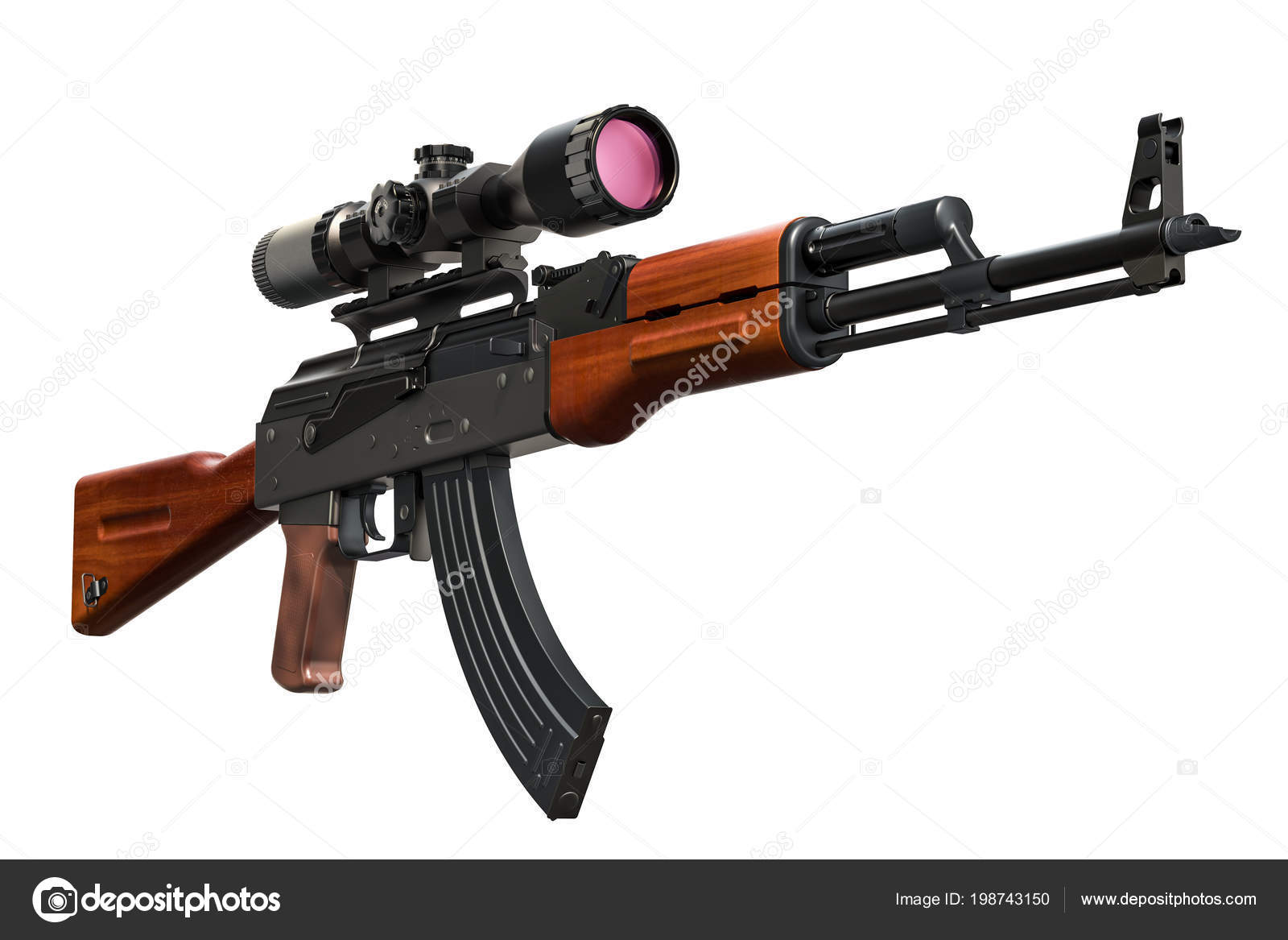 Assault Rifle Telescopic Sight Rendering Isolated White Background ⬇ ...