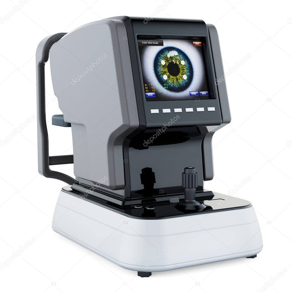 Refractómetro automático. Representación 3D aislada sobre fondo blanco 2022