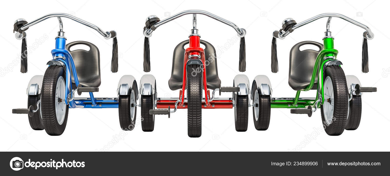 Set Colored Kids Tricycles Rendering Isolated White Background Stock ...