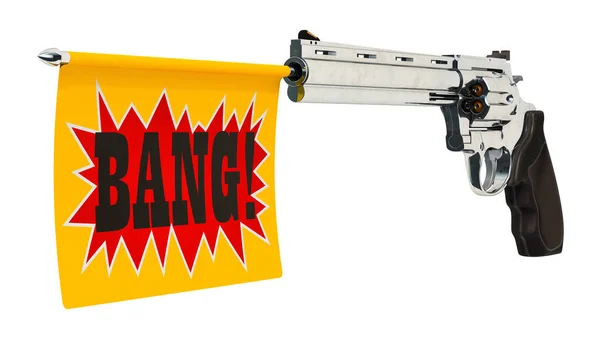 Red Bang Flag Comming Out from Modern Gun. 3d Rendering Stock Photo by ...