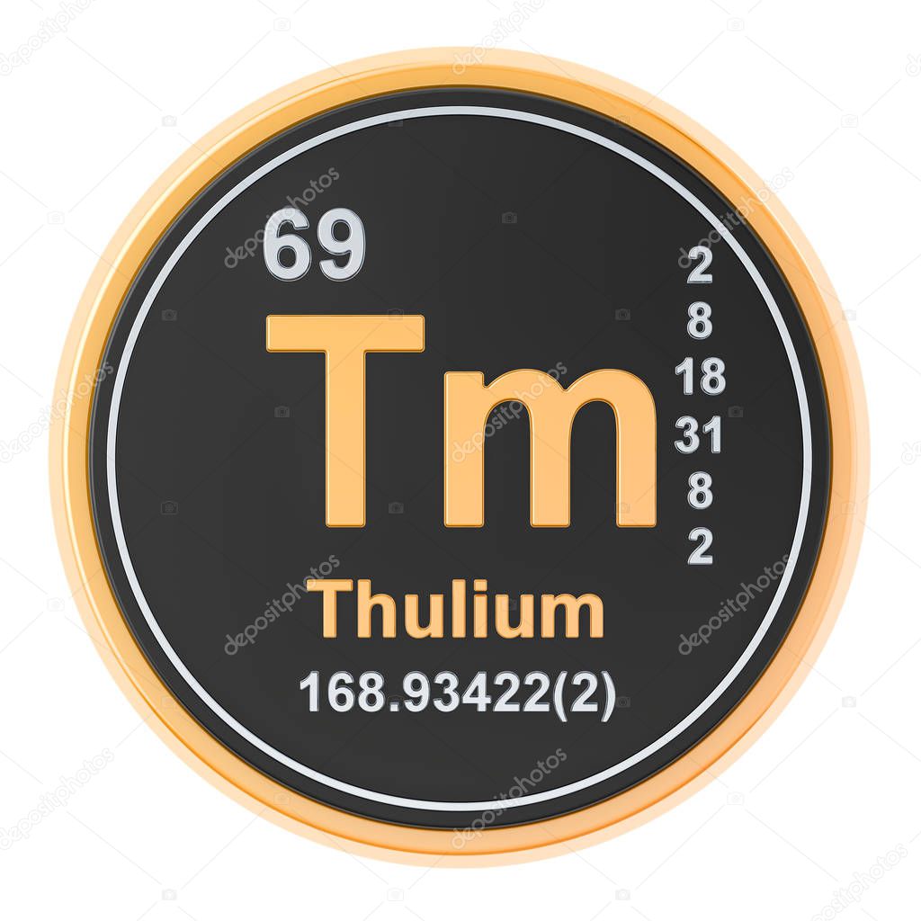 Thulium Tm elemento químico. Renderizado 3D 2023