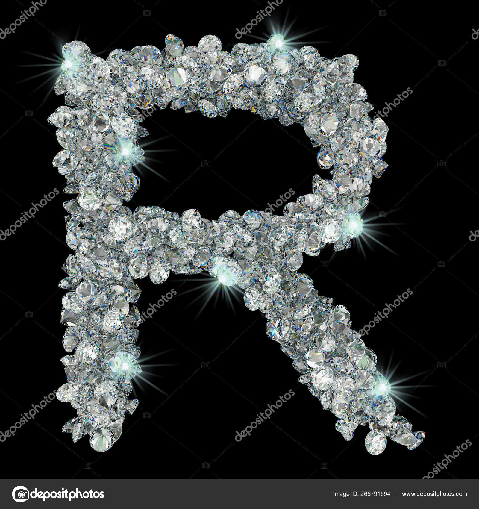 Letter R from diamonds. 3D rendering Stock Photo by ©alexlmx 265791594