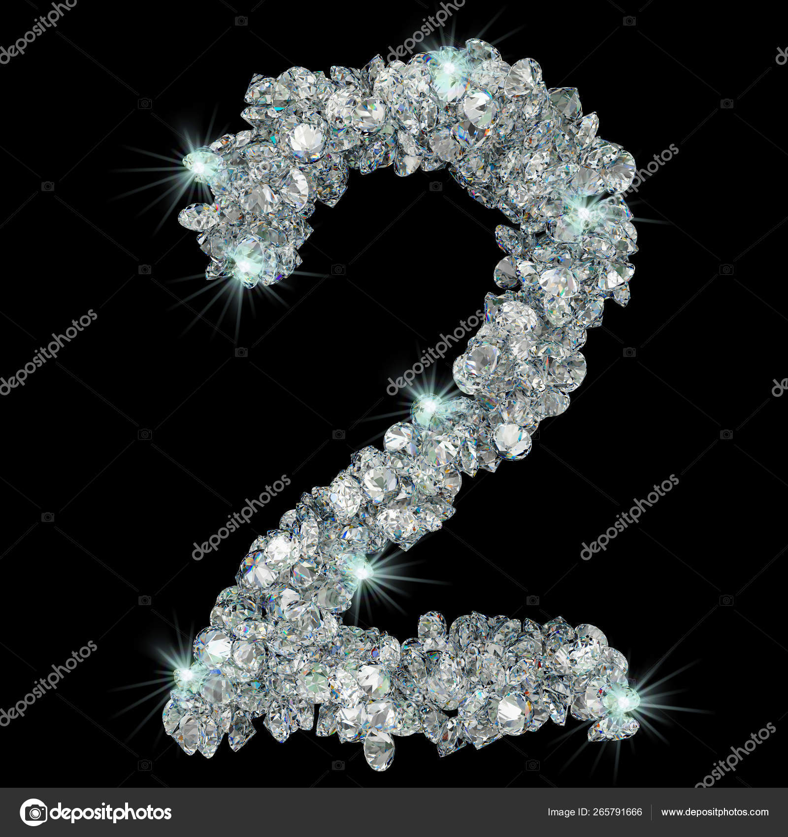 Number 2 from diamonds. 3D rendering Stock Photo by ©alexlmx 265791666