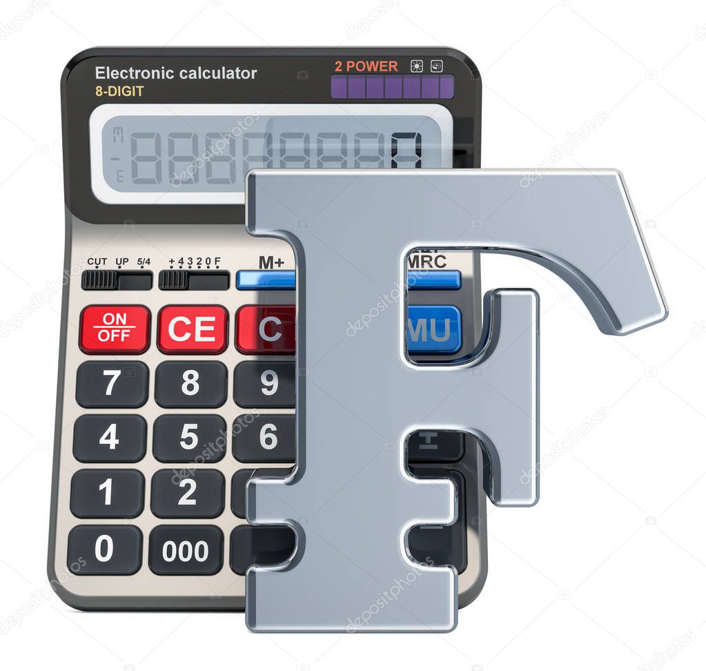 Calculadora con símbolo de franco, renderizado 3D 2022