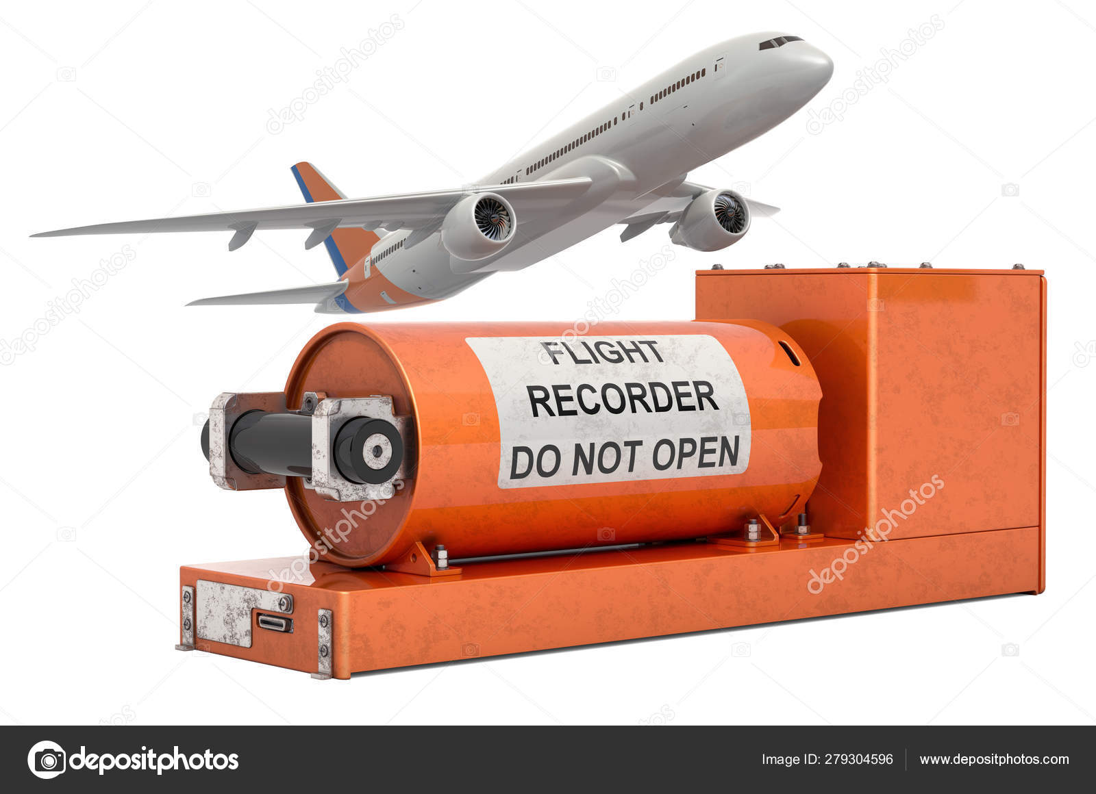 Airplane with flight data recorder, black box. 3D rendering Stock Photo ...
