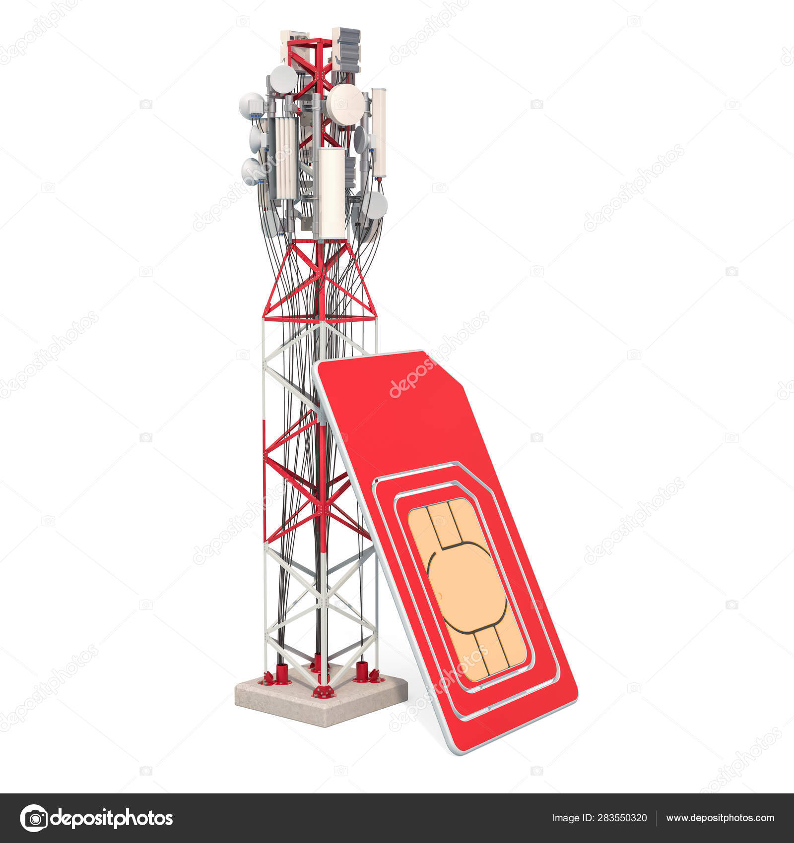 Sim card with mobile tower. 3D rendering Stock Photo by ©alexlmx 283550320