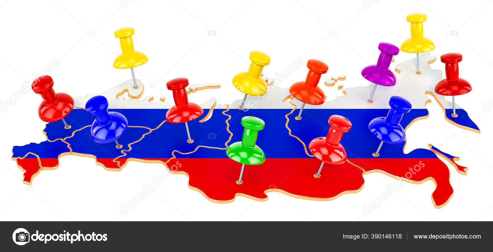 Map Russia Colored Push Pins Rendering Isolated White Background Stock ...