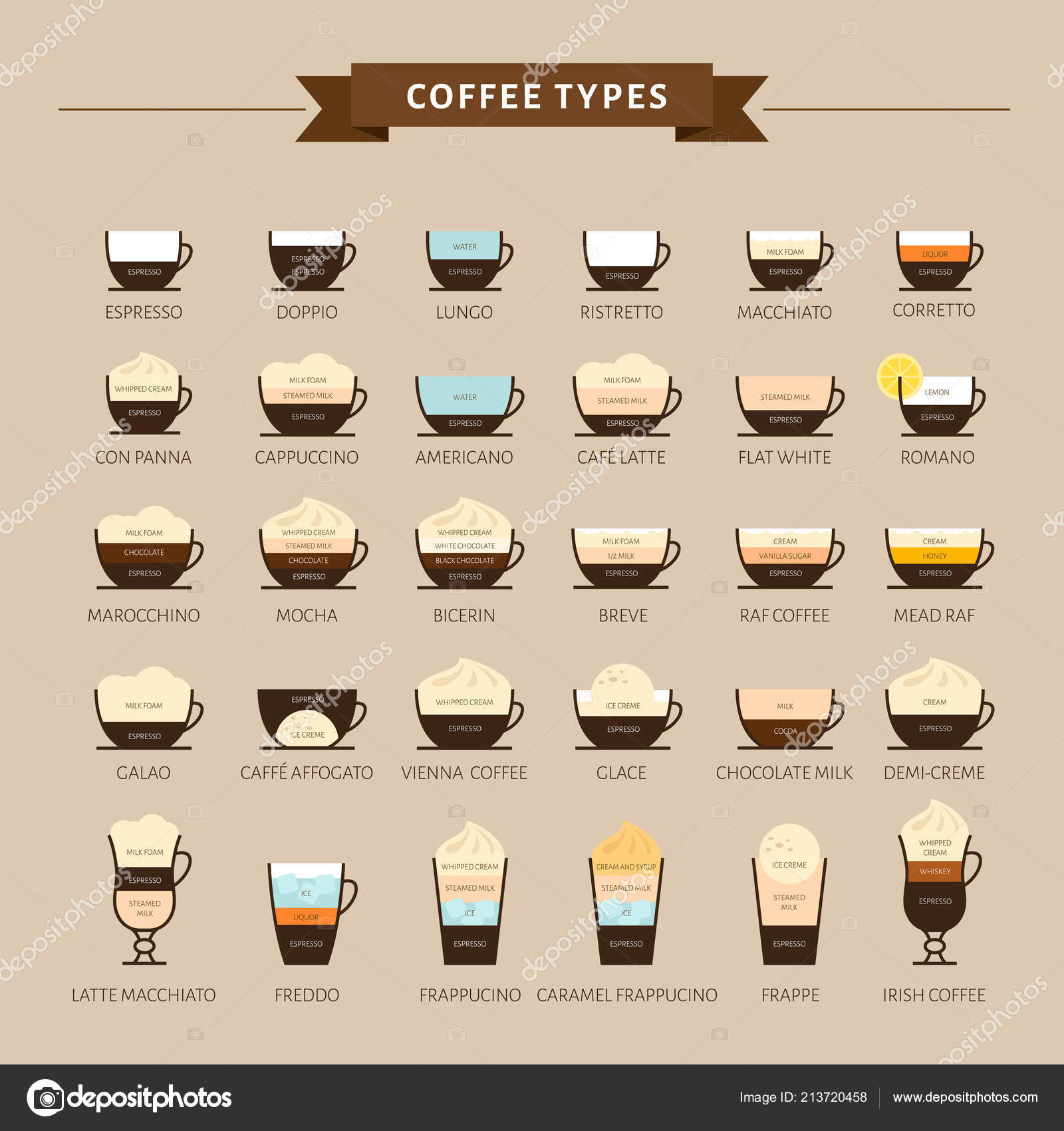 Types D'illustration Vectorielle Café Infographie Des Types Café Leur ...