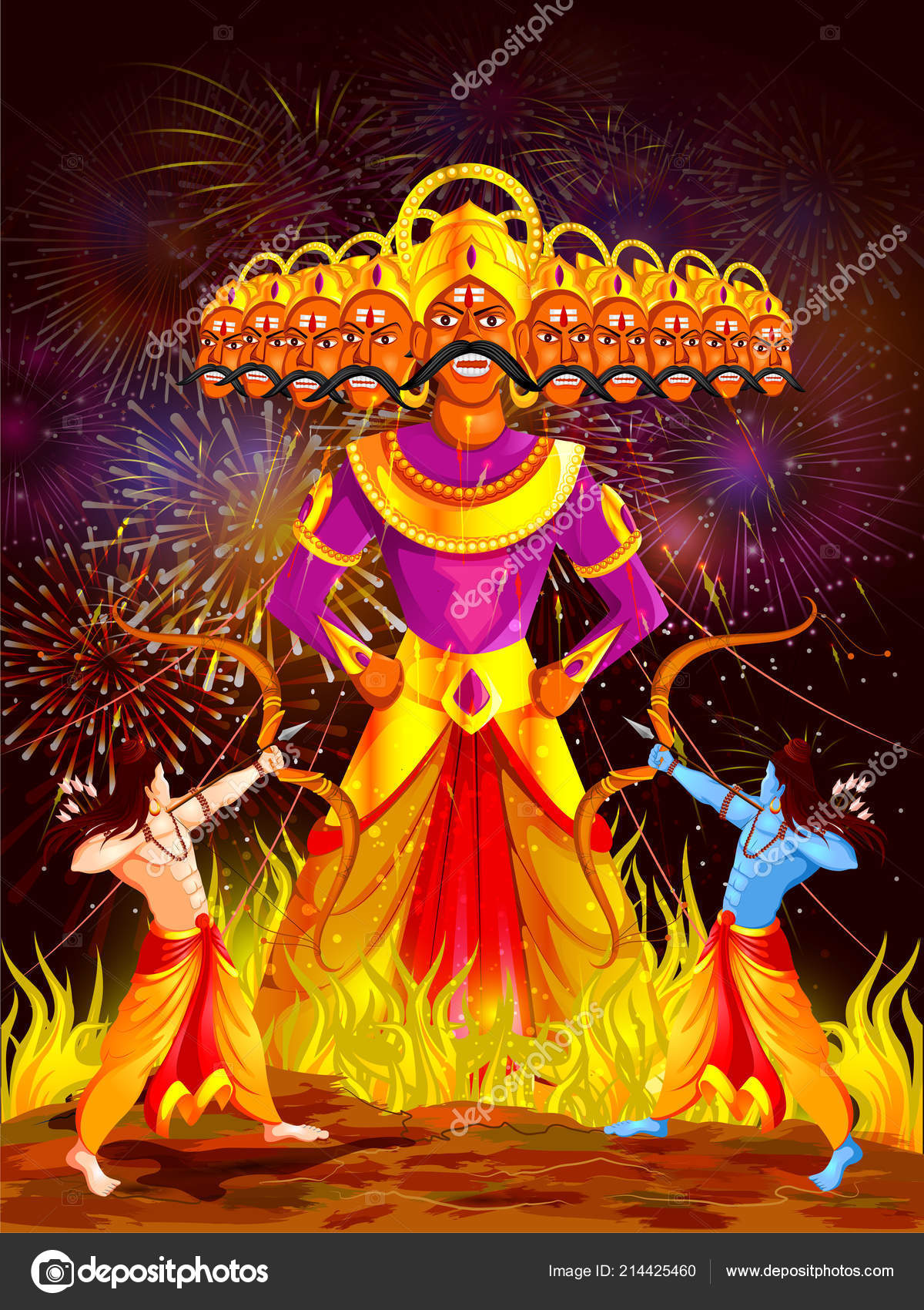 Lord Rama Killing Ravana In Happy Dussehra Festival Of India — Stock