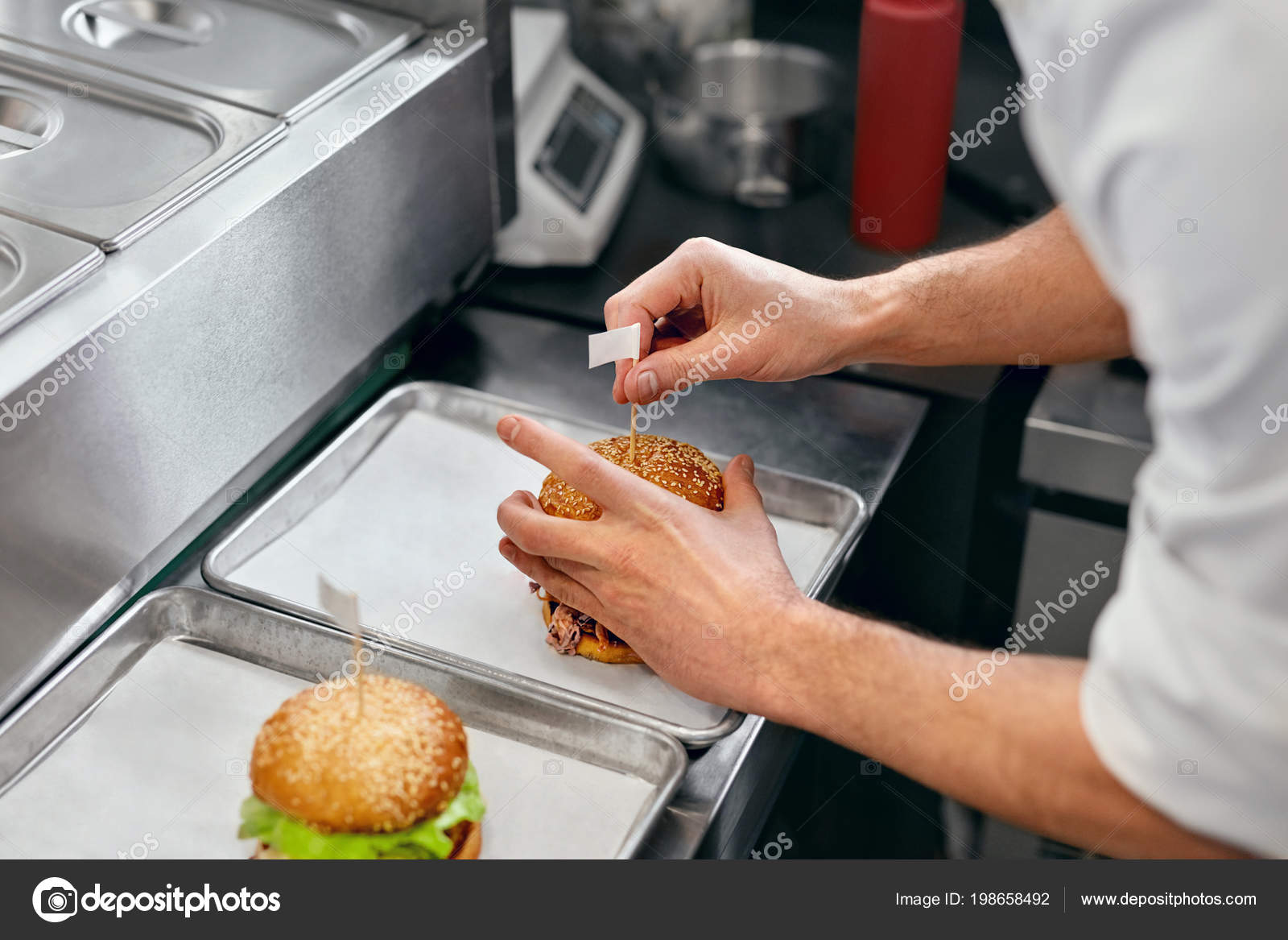 Burger Restaurant Closeup Chef Cooking Burgers Kitchen High Resolution ...