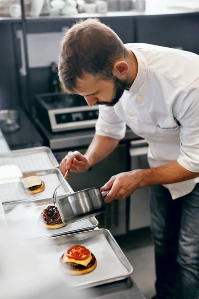 Burger Restaurant Closeup Chef Cooking Burgers Kitchen High Resolution ...