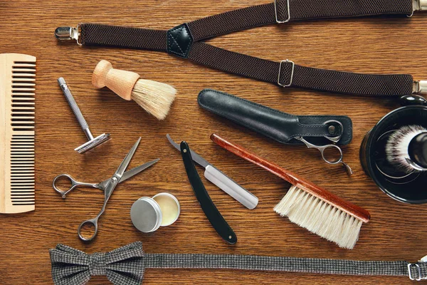 Vintage tools of barber shop — Stock Photo © belchonock #128266446