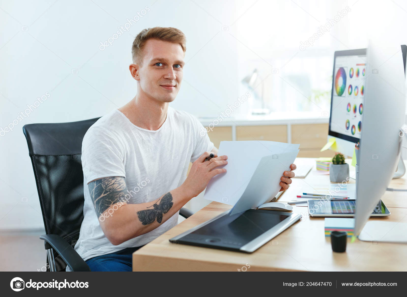 Web Designer Working Design Project Office Man Creating Webdesign ...