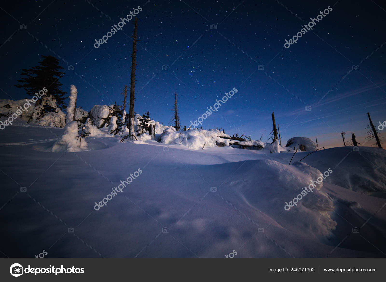 Starry Night Winter Alps Mountains Dolomites Italy Stock Photo by ...