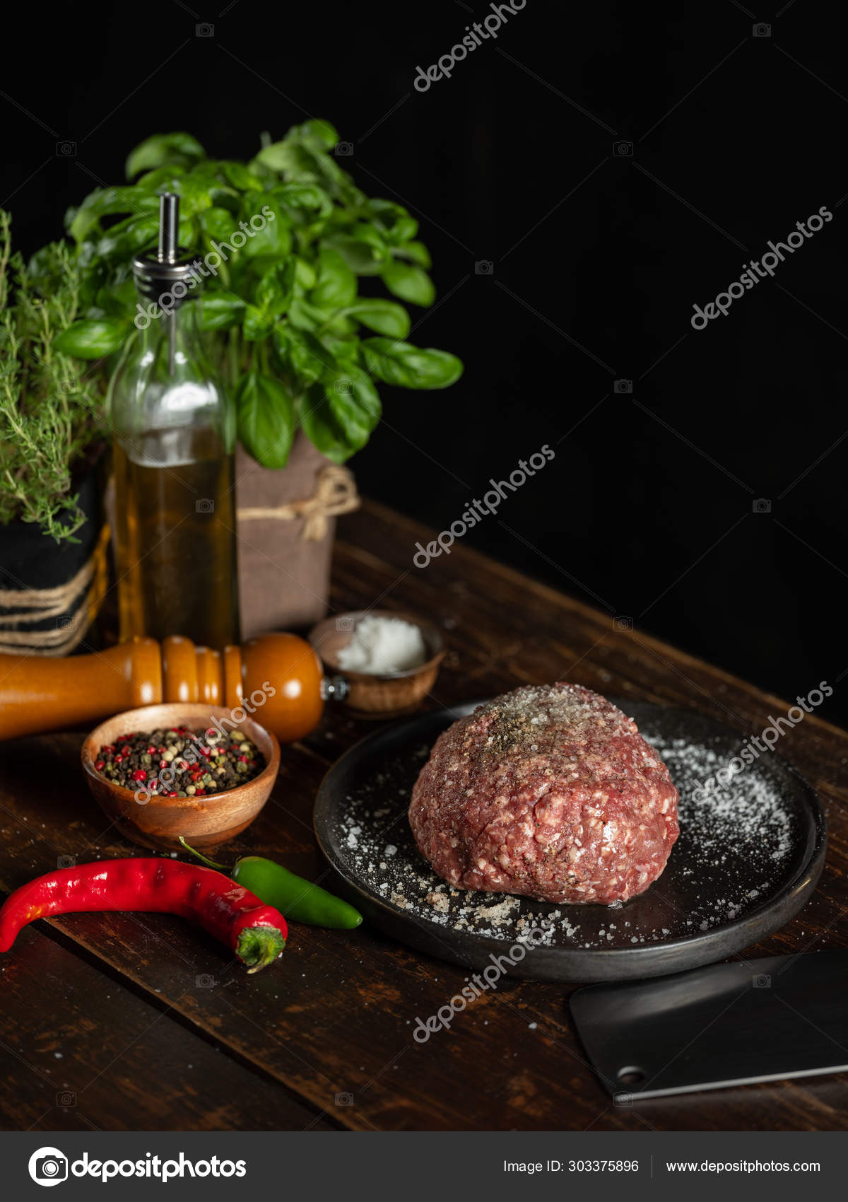 Raw Beef Minced Meat Spices Herbs Stock Photo by ©Stockoholic 303375896