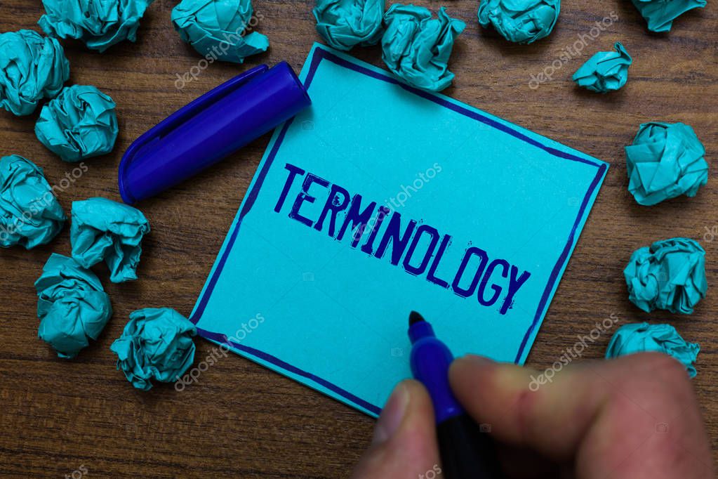 Signo de texto que muestra Terminología. Foto conceptual Colección de términos utilizados por ...